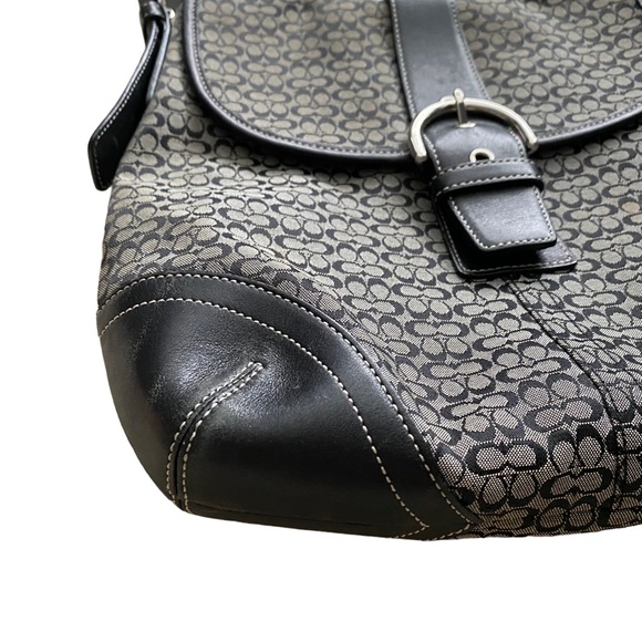 Coach | Bags | Coach Signature Logo Jaquard Black Canvas Leather Crossbody Bag | Poshmark